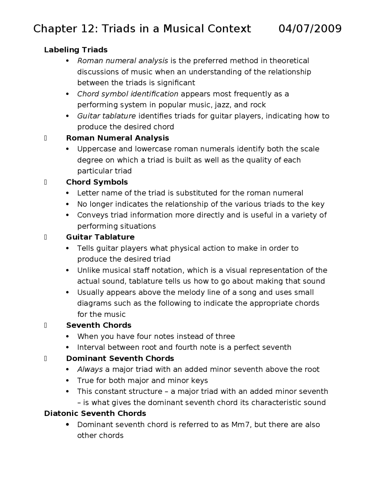 Study Notes on Triads in a Musical Context | MUSI 1310 - Docsity