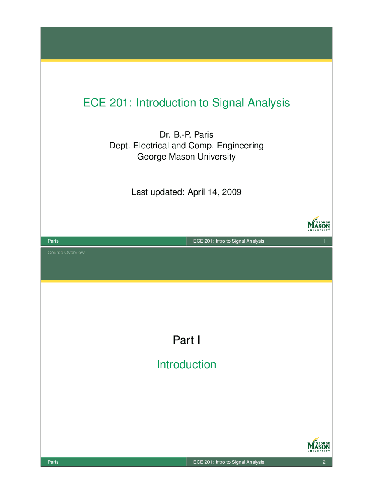 An Introduction to the Signal Analysis - Lecture Slides | ECE 201 ...