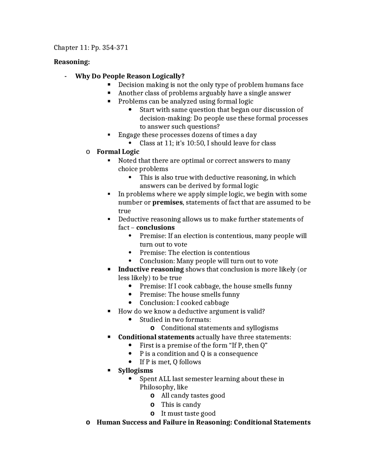 Logical Reasoning In Introduction To Cognition Psyc 2150 Docsity