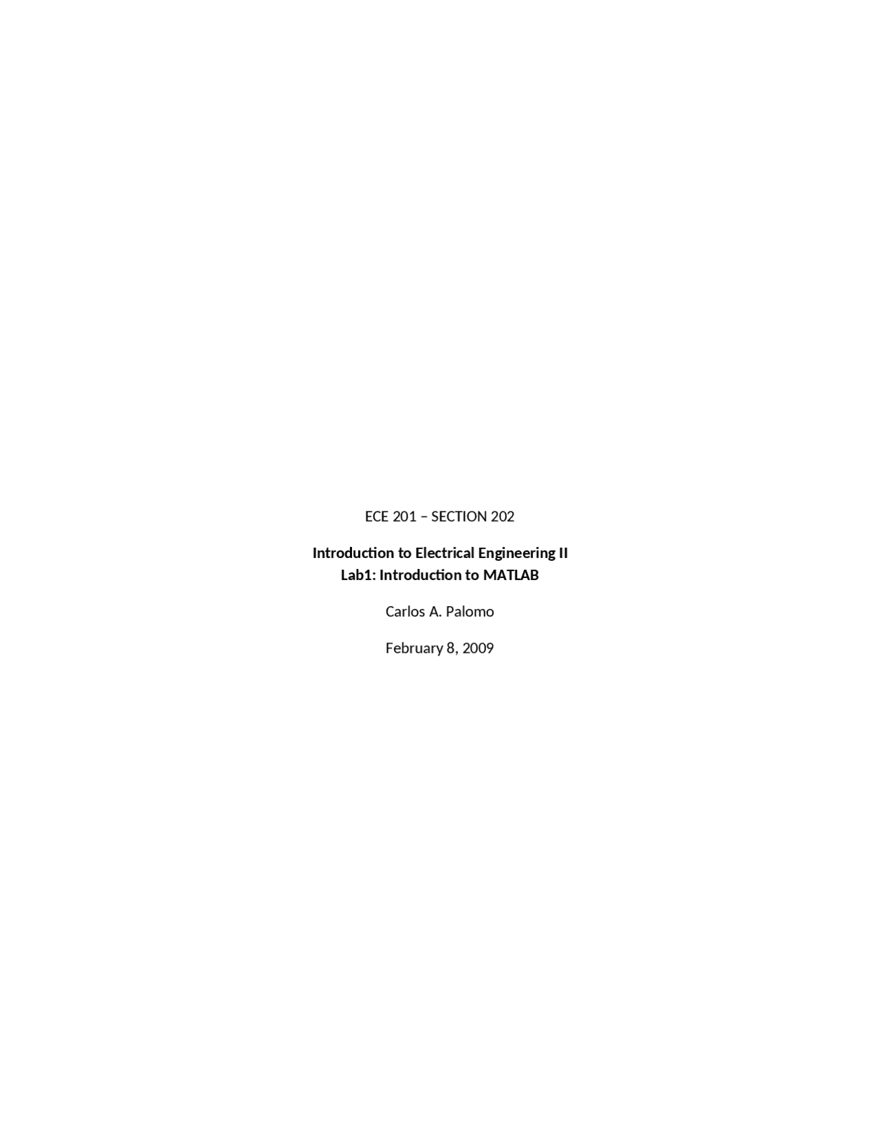 Introduction To Matlab Lab 1 Ece 201 Docsity