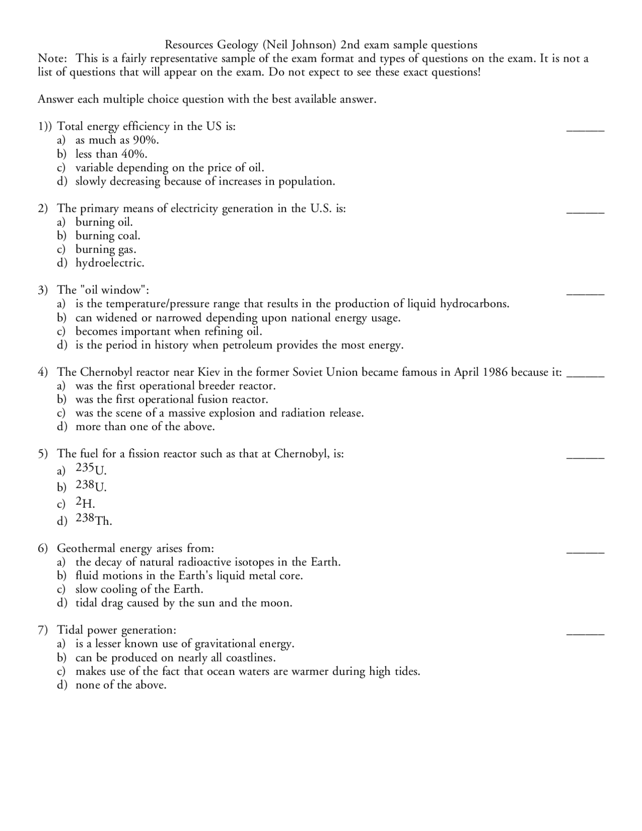 2nd Exam Sample Questions Resources Geology Geos 1024 Docsity