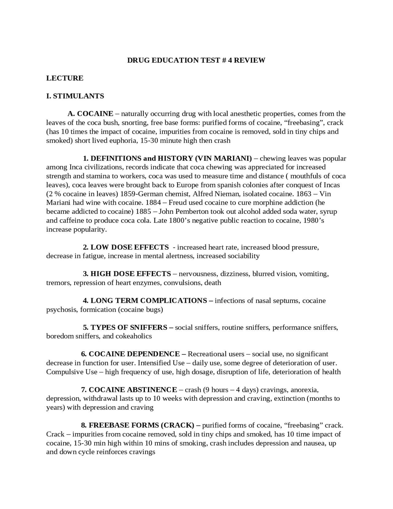 Notes on Stimulants, Hallucinogens, Marijuana - Drug Education Test ...