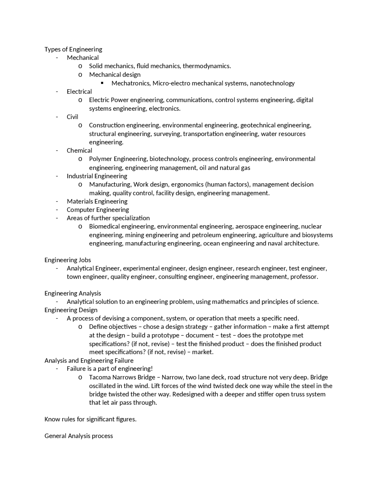 Types Of Engineering Engineering Exploration Review Sheet Enge