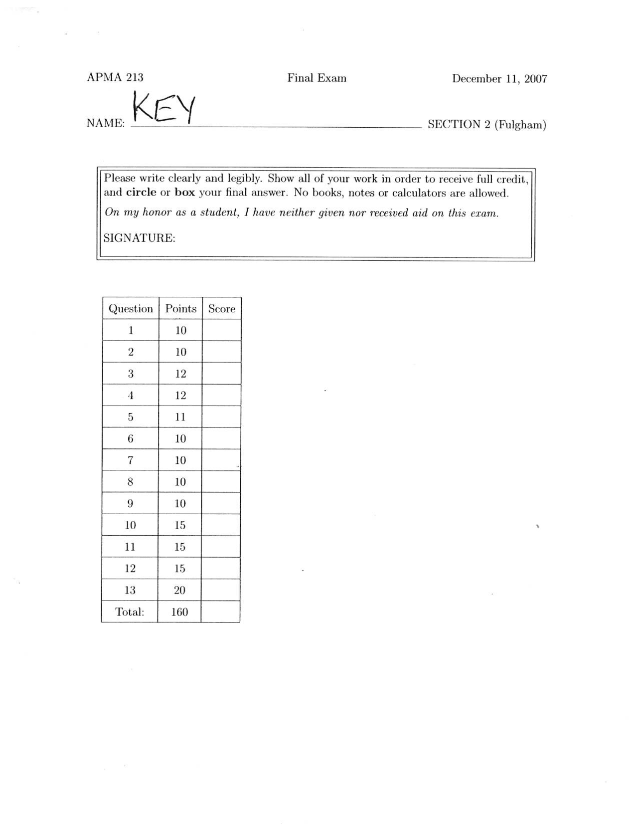 13 Solved Problems On Differential Equations Final Examination Apma