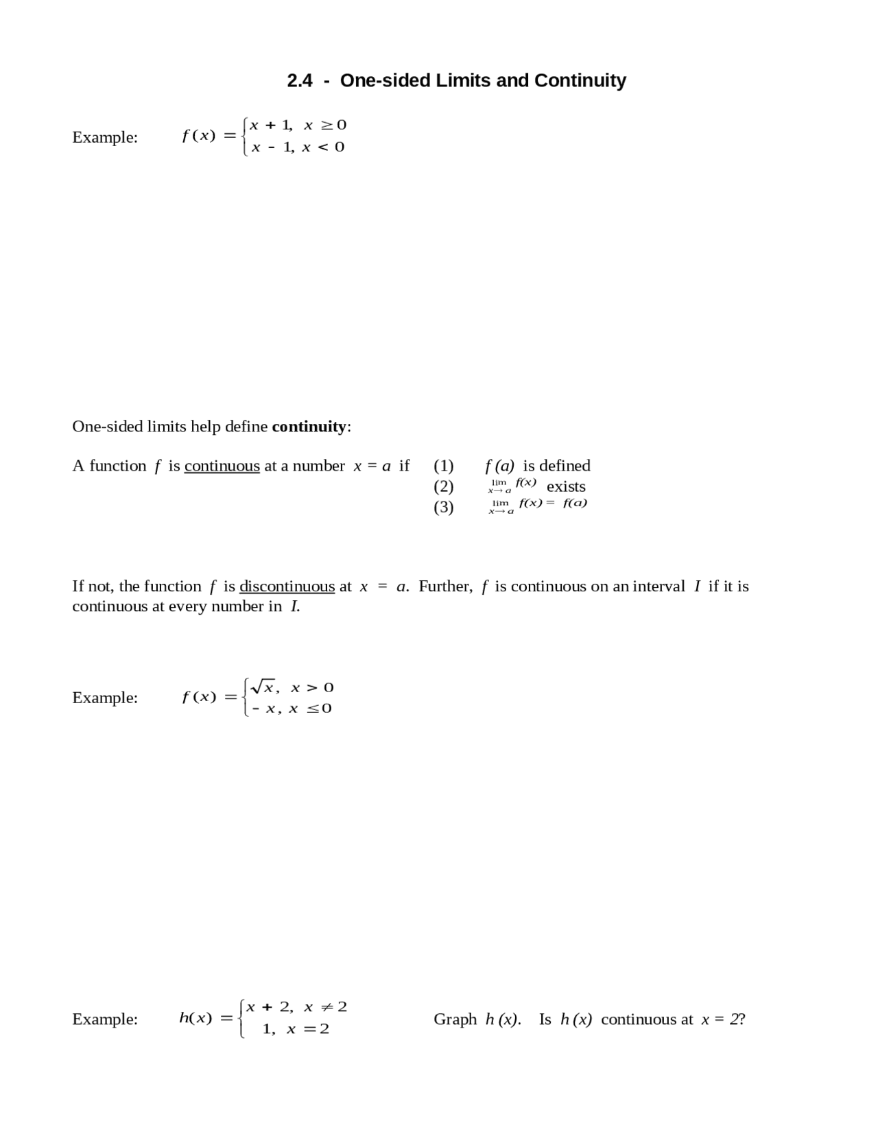 One Sided Limits And Continuity Math Concepts Calculus Math 131