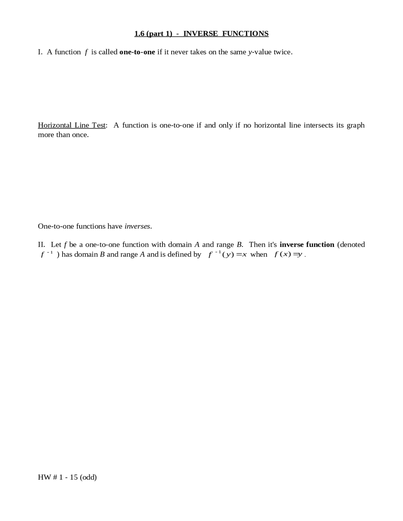 Inverse Function Math Concepts Calculus Math 131 Docsity