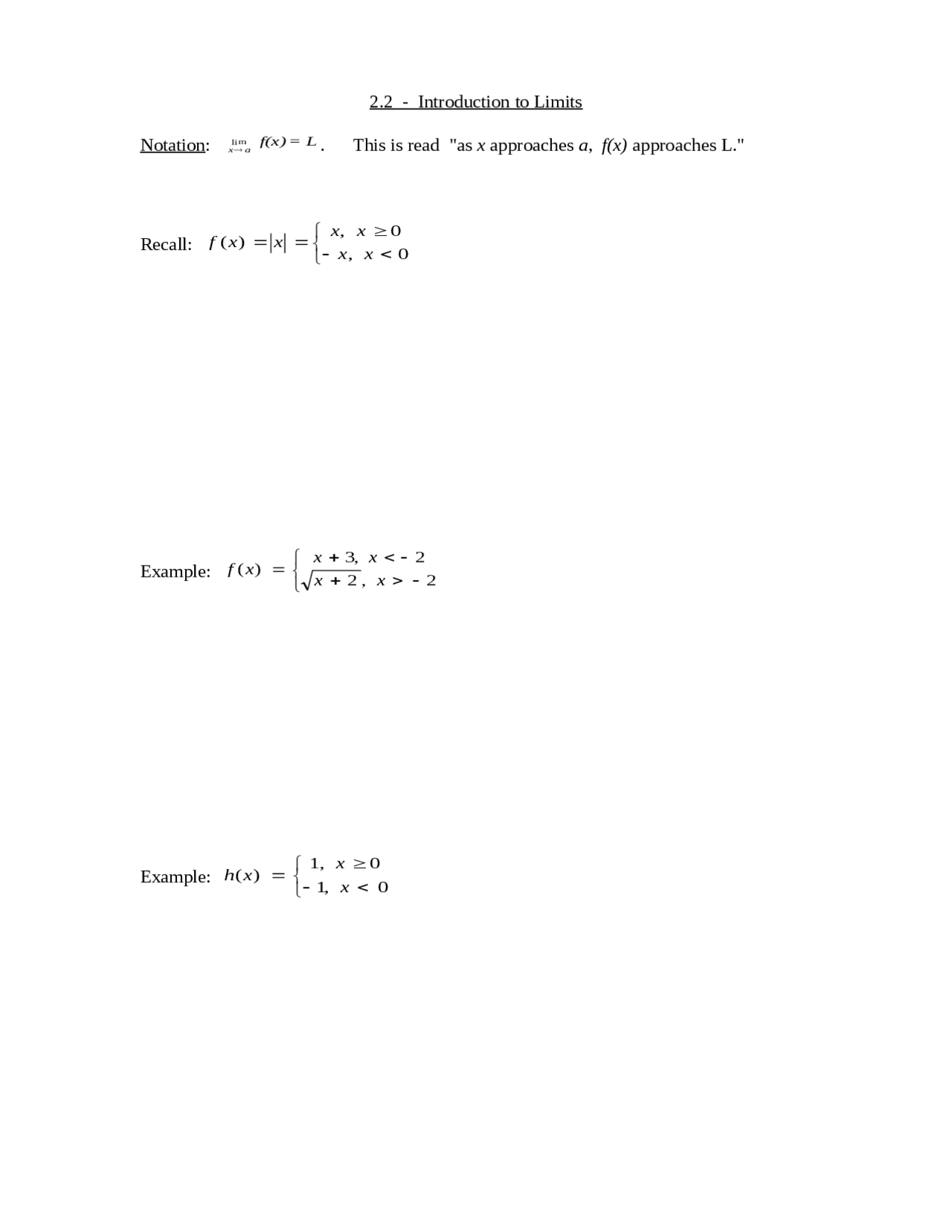 Introduction To Limits Math Concepts Calculus Math 131 Docsity