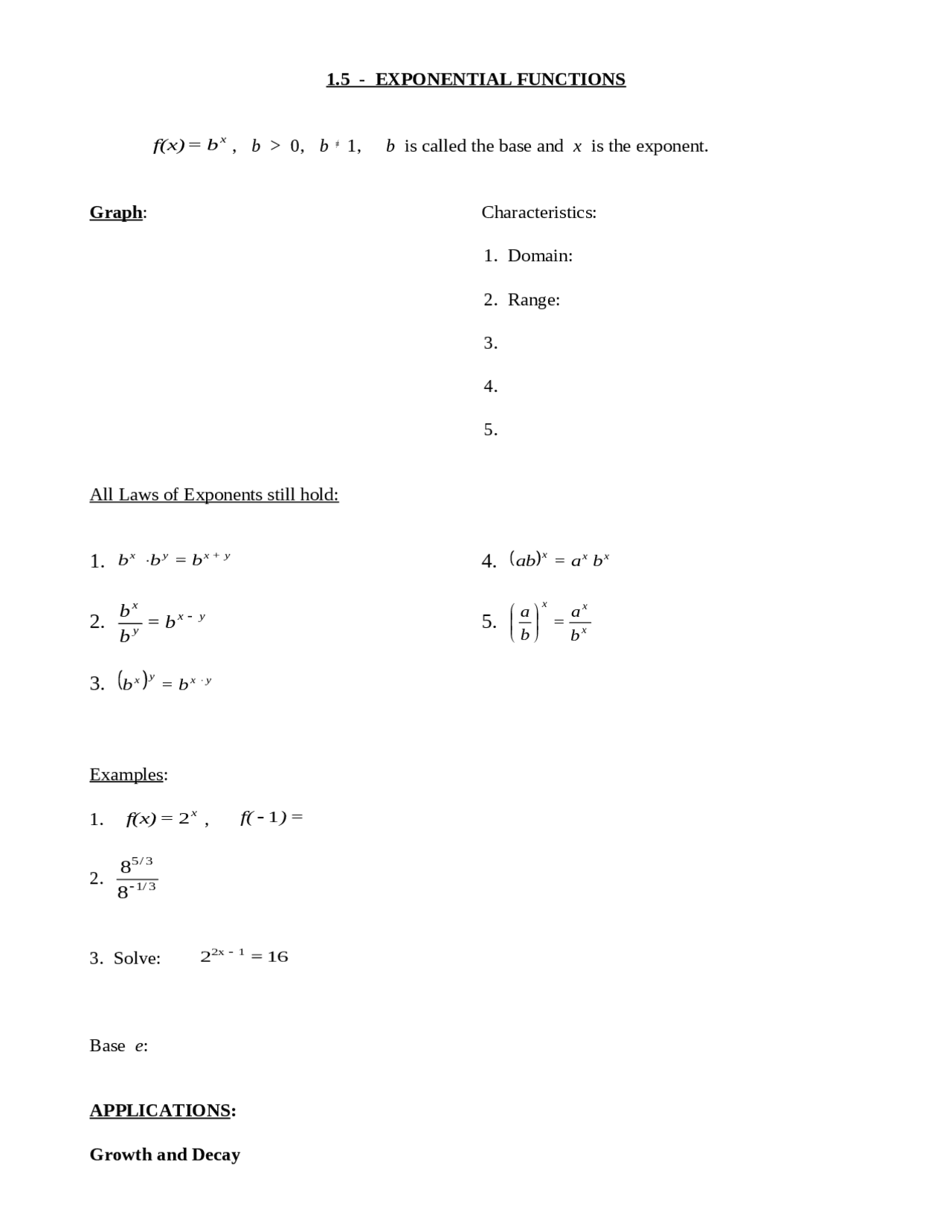 Exponential Functions | Math Concepts Calculus | MATH 131 - Docsity