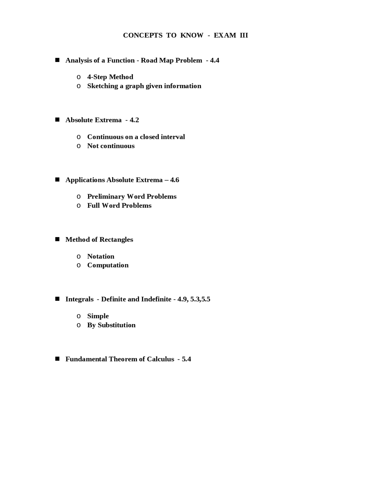 Analysis of a Function | Math Concepts Calculus - Review Sheet Exam 1 ...