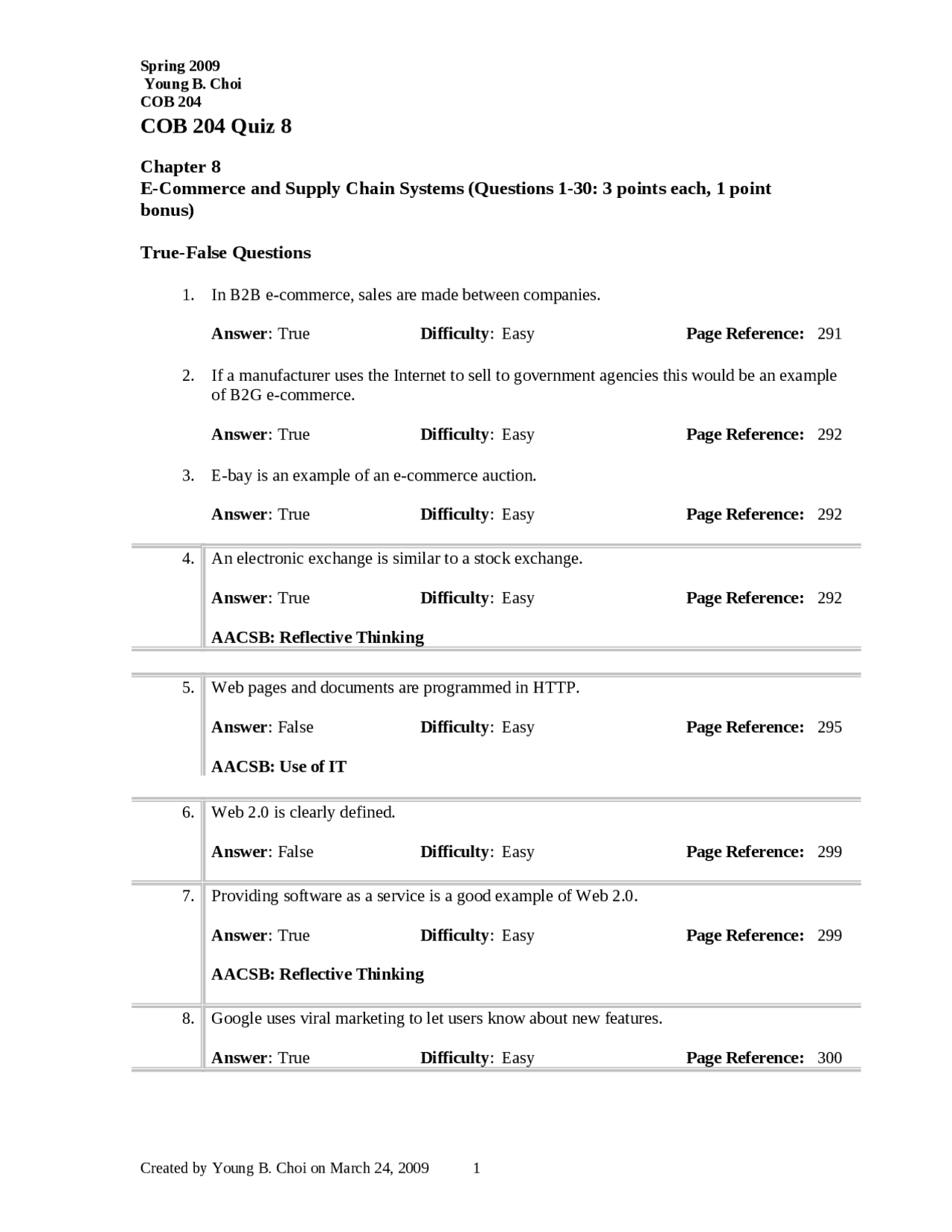 Quiz 8 With Answer Key Computer Information Systems Cob 204 Docsity