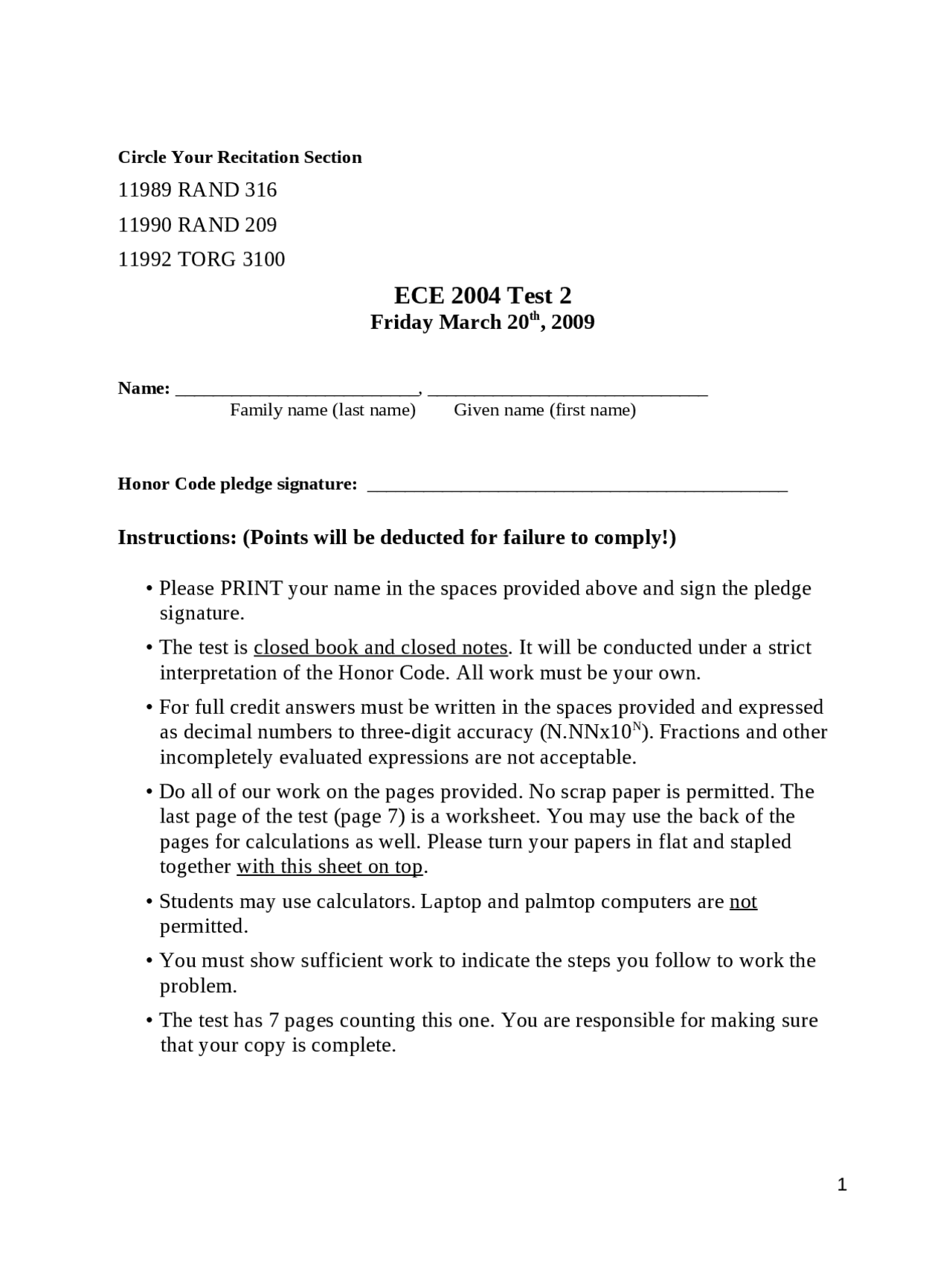 Solved Problems in Exam 2 on the Electric Circuit Analysis | ECE 2004 - Docsity