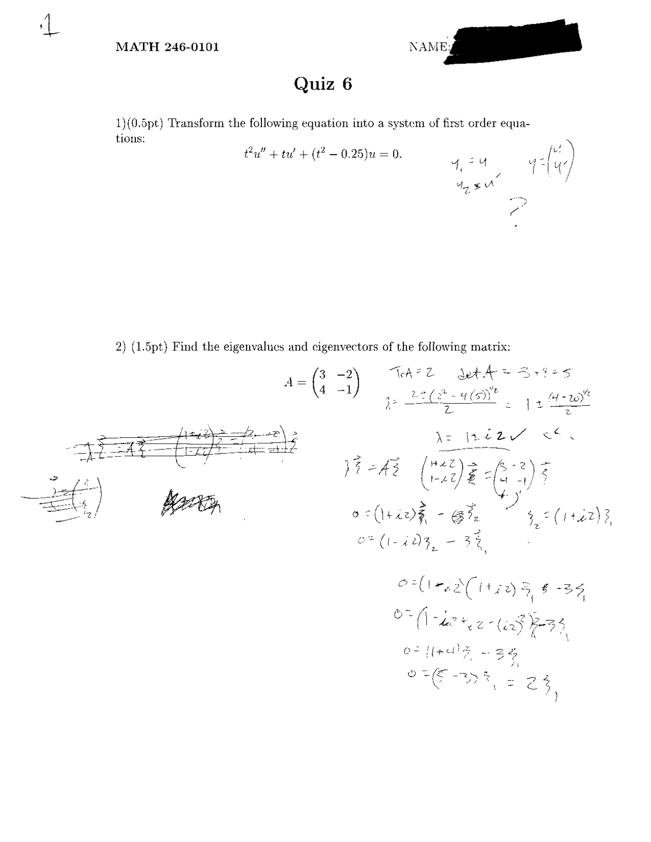 2 Solved Problems On Eigenvalues And Vectors Quiz 6 Math 246 Docsity