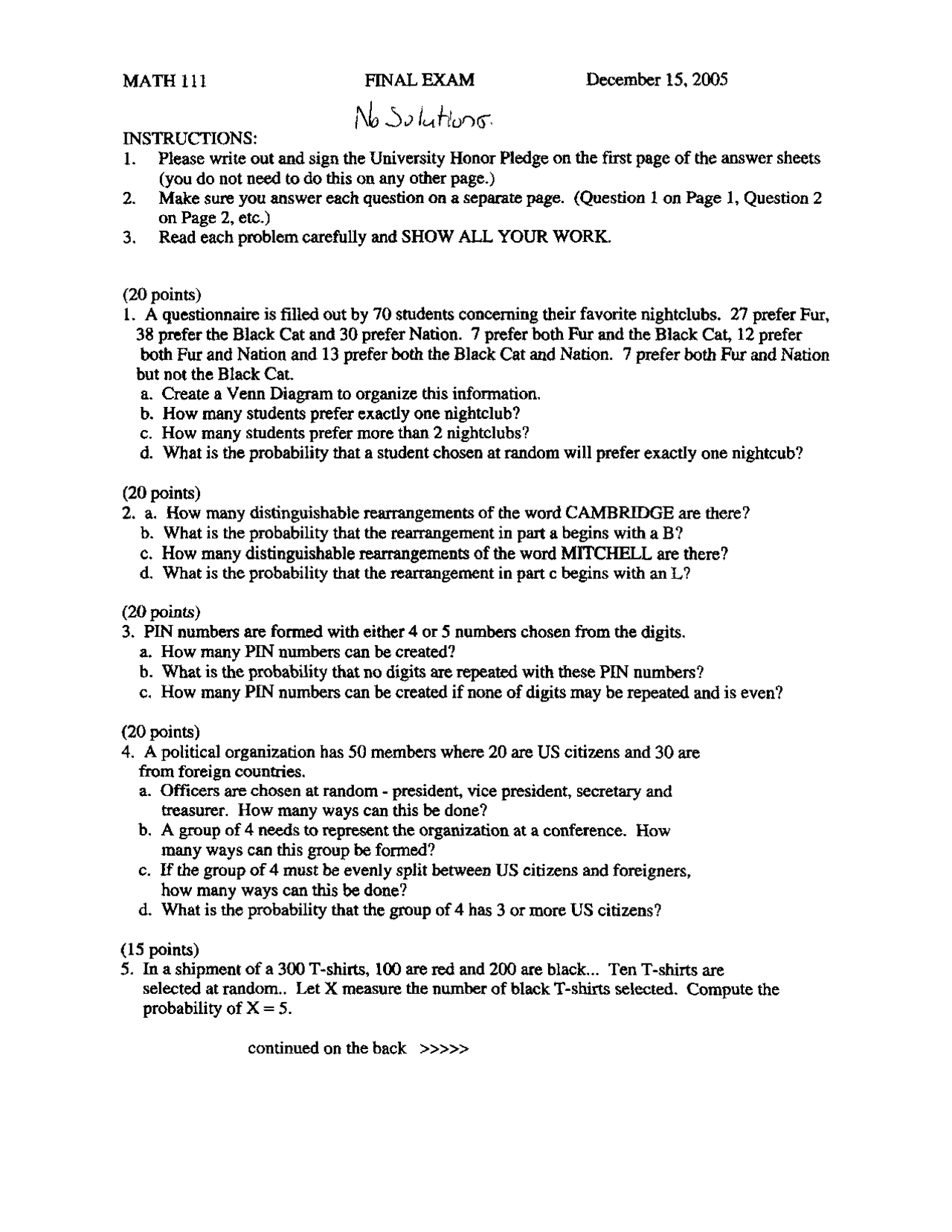 Final Exam with Solution for Introduction to Probability | MATH 111 | Exams Probability and ...