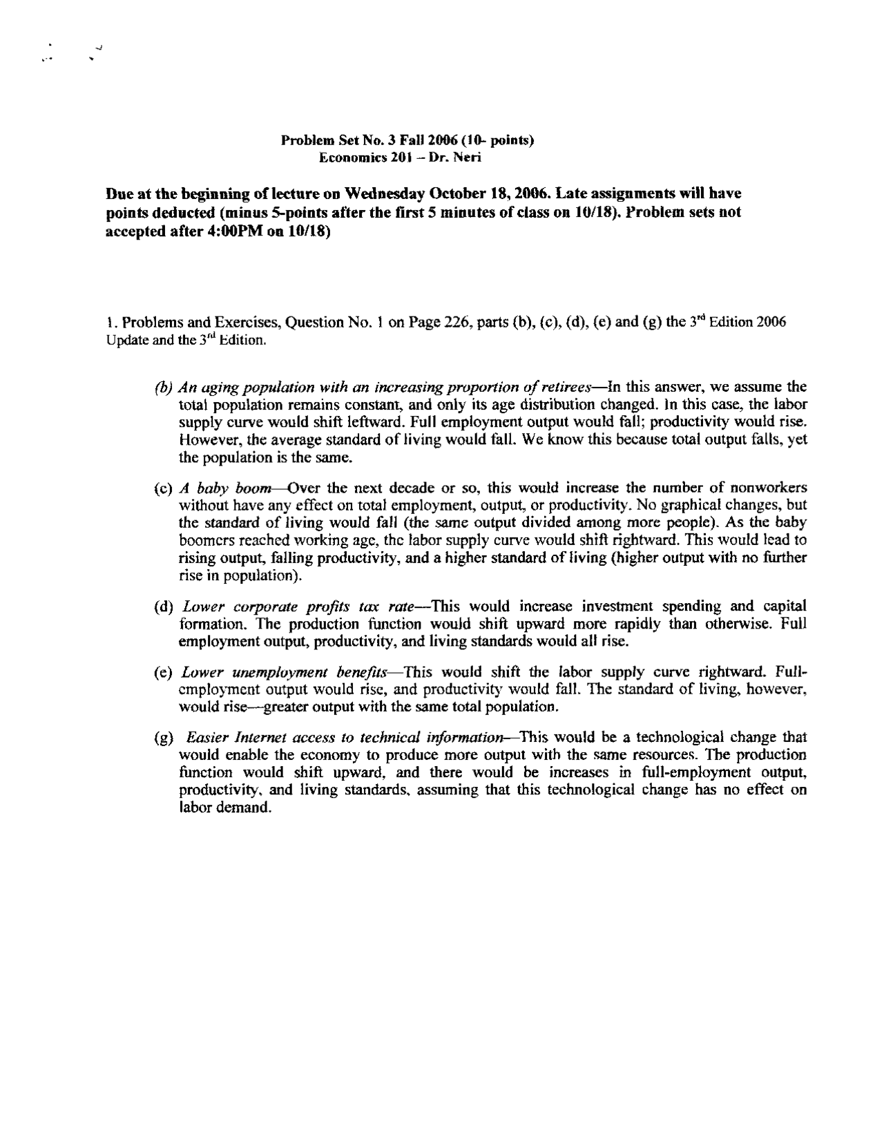 Problems Set 3 Principles Macroeconomics Fall 2006 Econ 201 Docsity