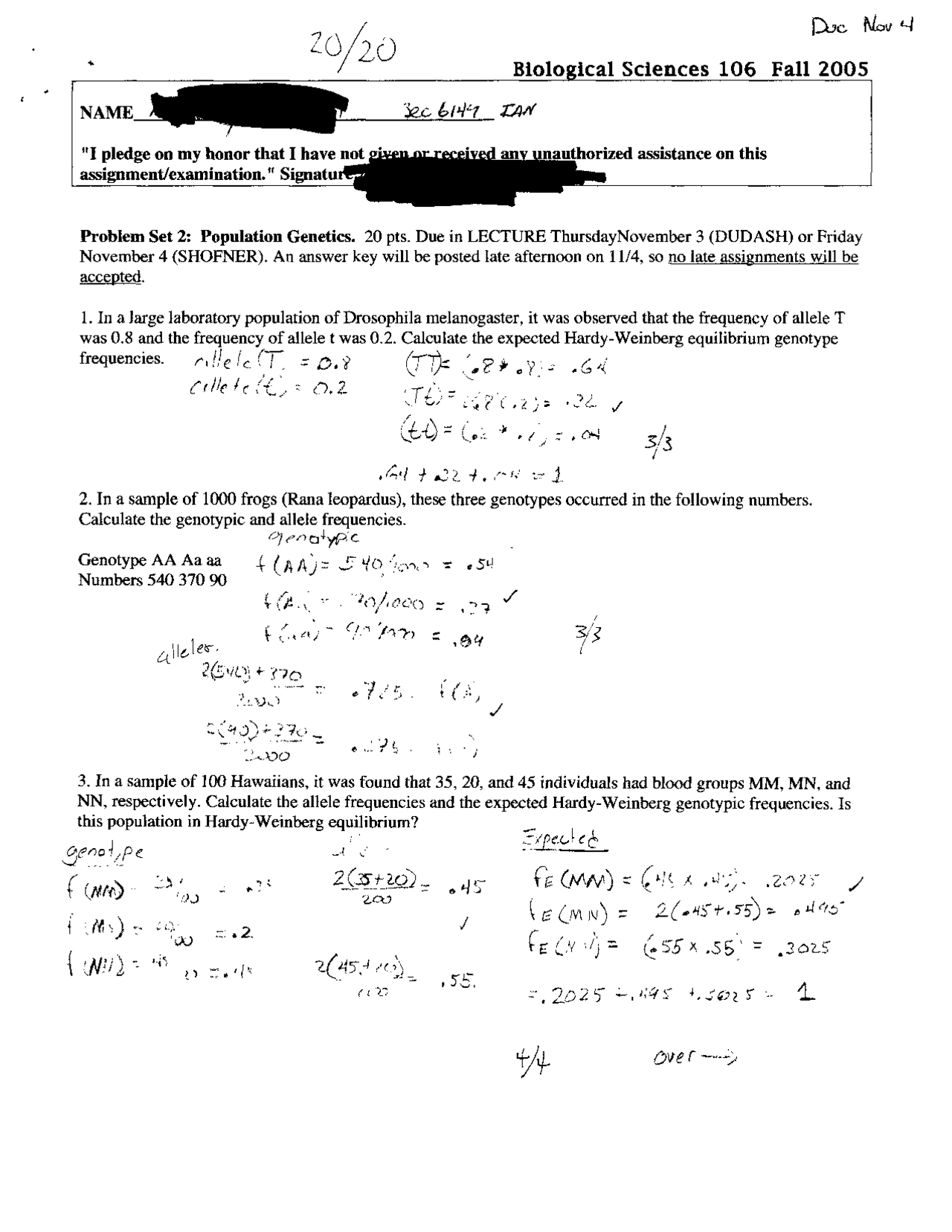 Exam With Answer Key For Principles Of Biology Ii Bsci 106 Docsity