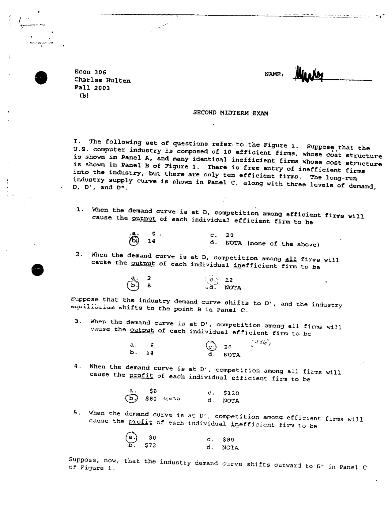 Second Term Exam Intermediate Microeconomics Theory Econ 306 Docsity