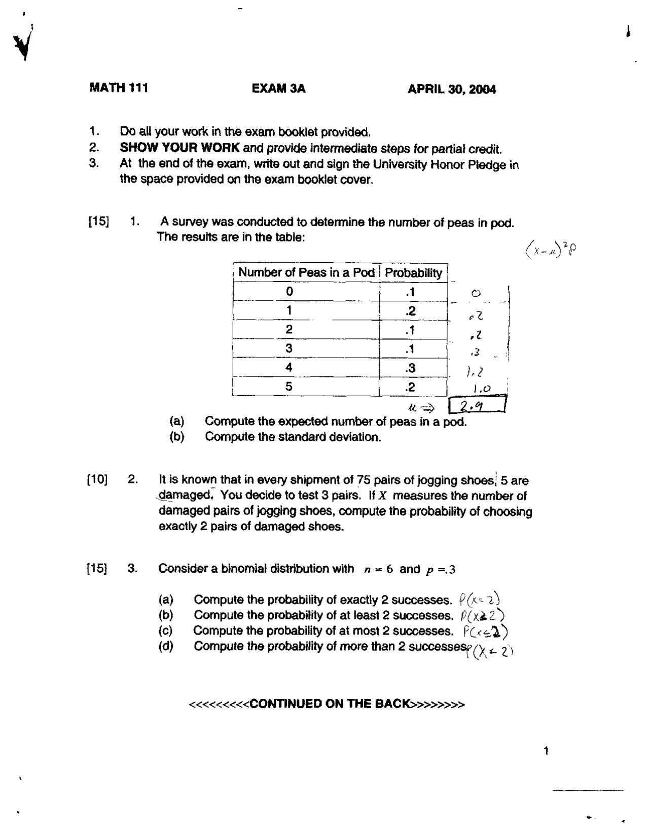 7 Questions In Exam 3 On Normal Random Variables Math 111 Docsity