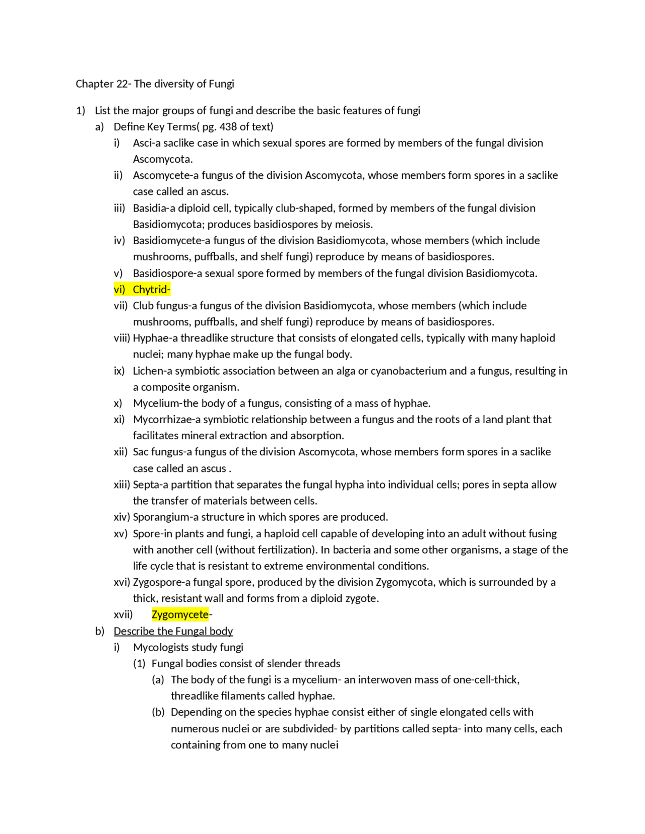 The Diversity of Fungi - General Biology - Study Guide | BIOL 1006 ...