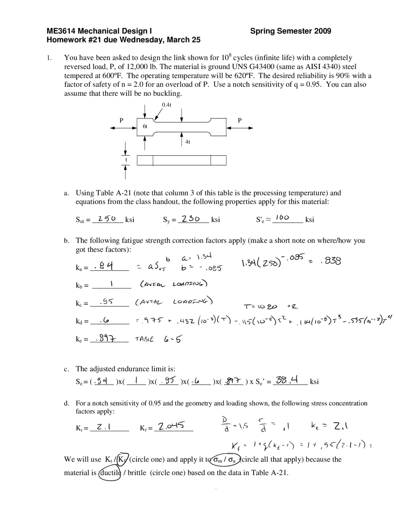 Assignment 21 - Mechanical Design I | ME 3614 - Docsity