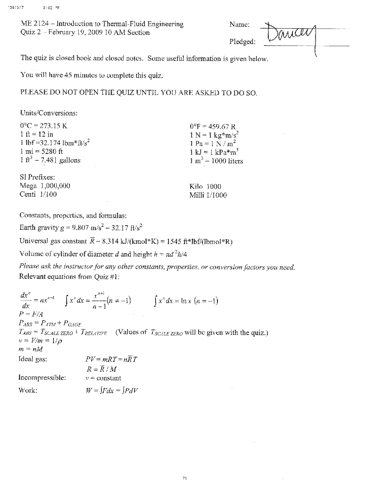 Exercises On Thermal Fluids Laws Constants Properties And Formulas