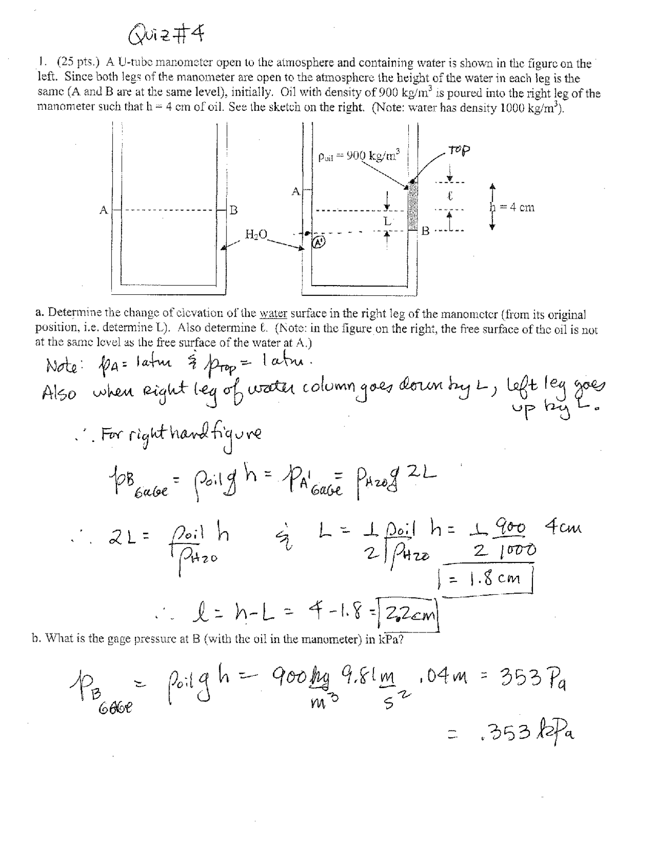 Quiz 4 Solutions For Introduction To Thermal Fluid Me 2124 Docsity