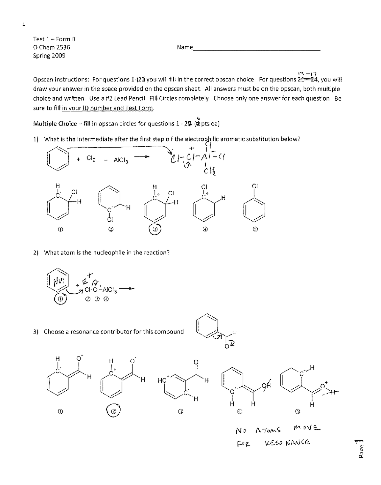 17 questions on Organic Chemistry - Test 1 Form B | CHEM 2536 | Exams ...