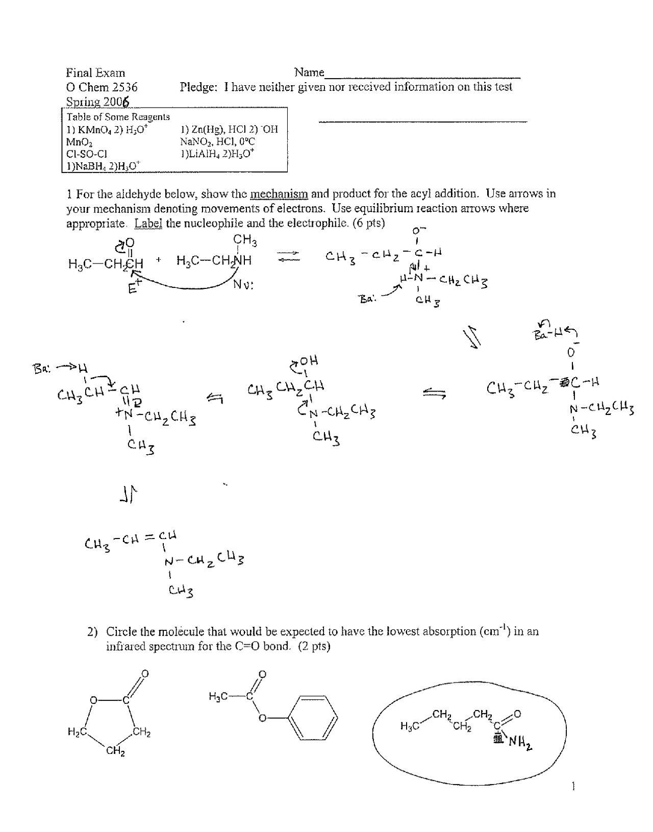 Solved Final Exam - Organic Chemistry | CHEM 2536 | Exams Organic ...