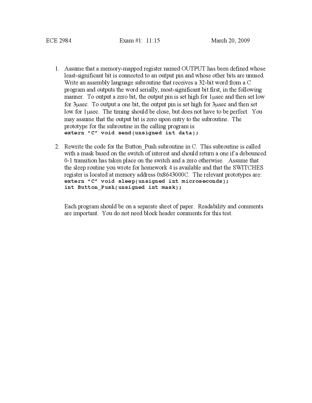 Practice Questions For Exam 1 Microprocessor System Design Ece 3534