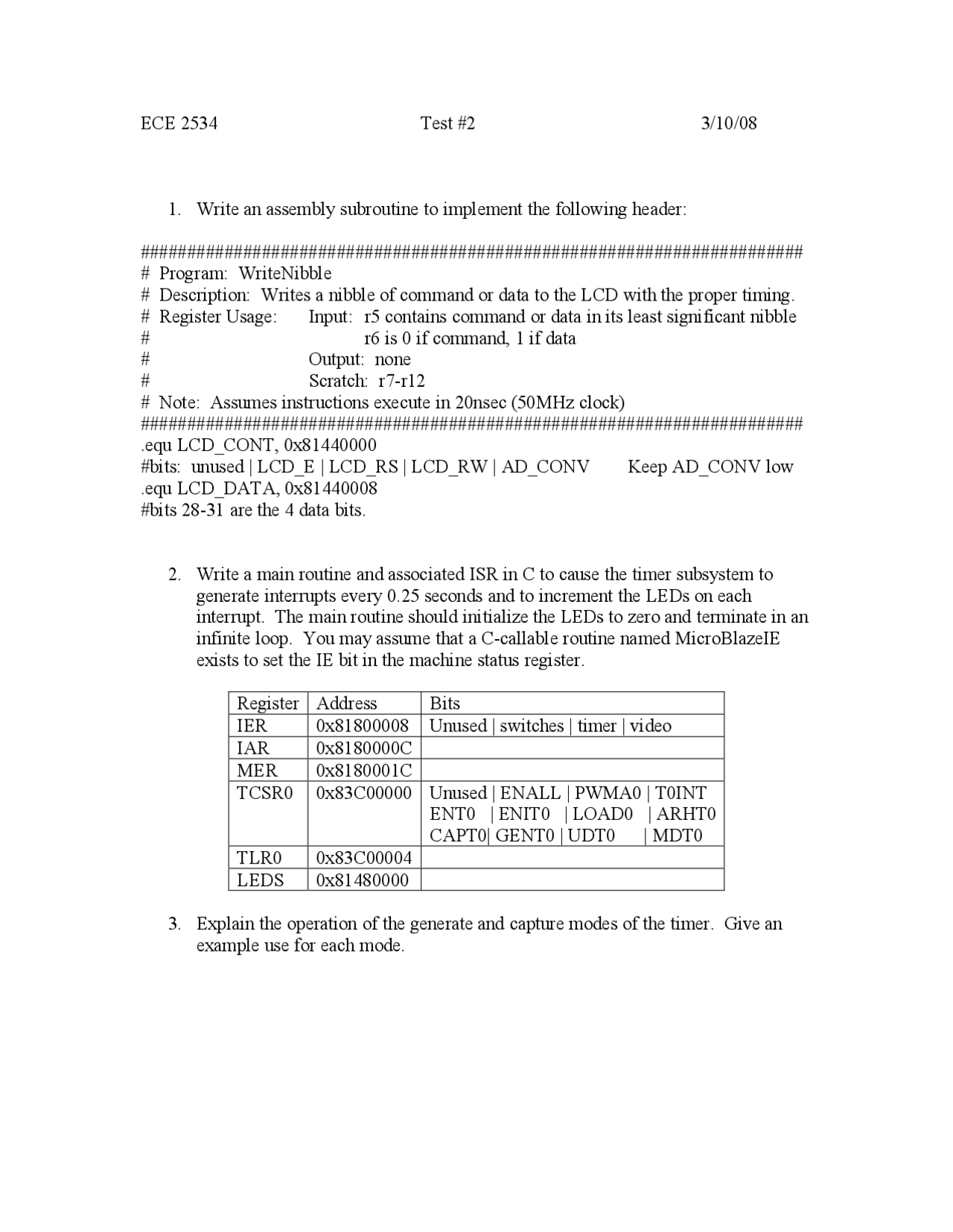 Microprocessor System Design Exam 2 Ece 3534 Docsity
