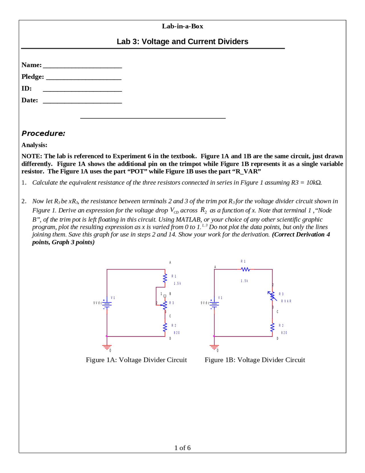 Voltage And Current Divider In Electric Circuit Analysis Ece 2074
