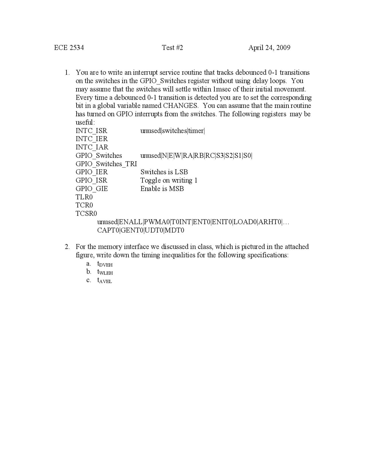 Sample Test 2 For Microprocessor System Design Ece 3534 Docsity