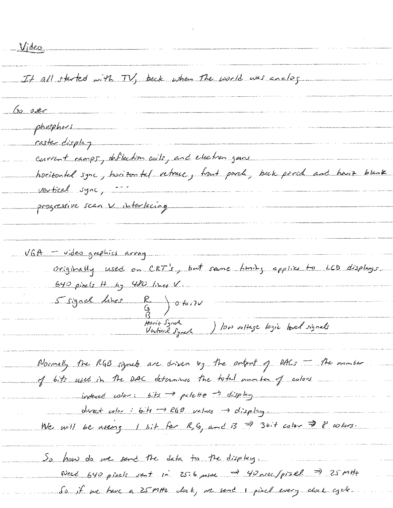 Video Graphics Array Handwritten Notes Ece 3534 Docsity