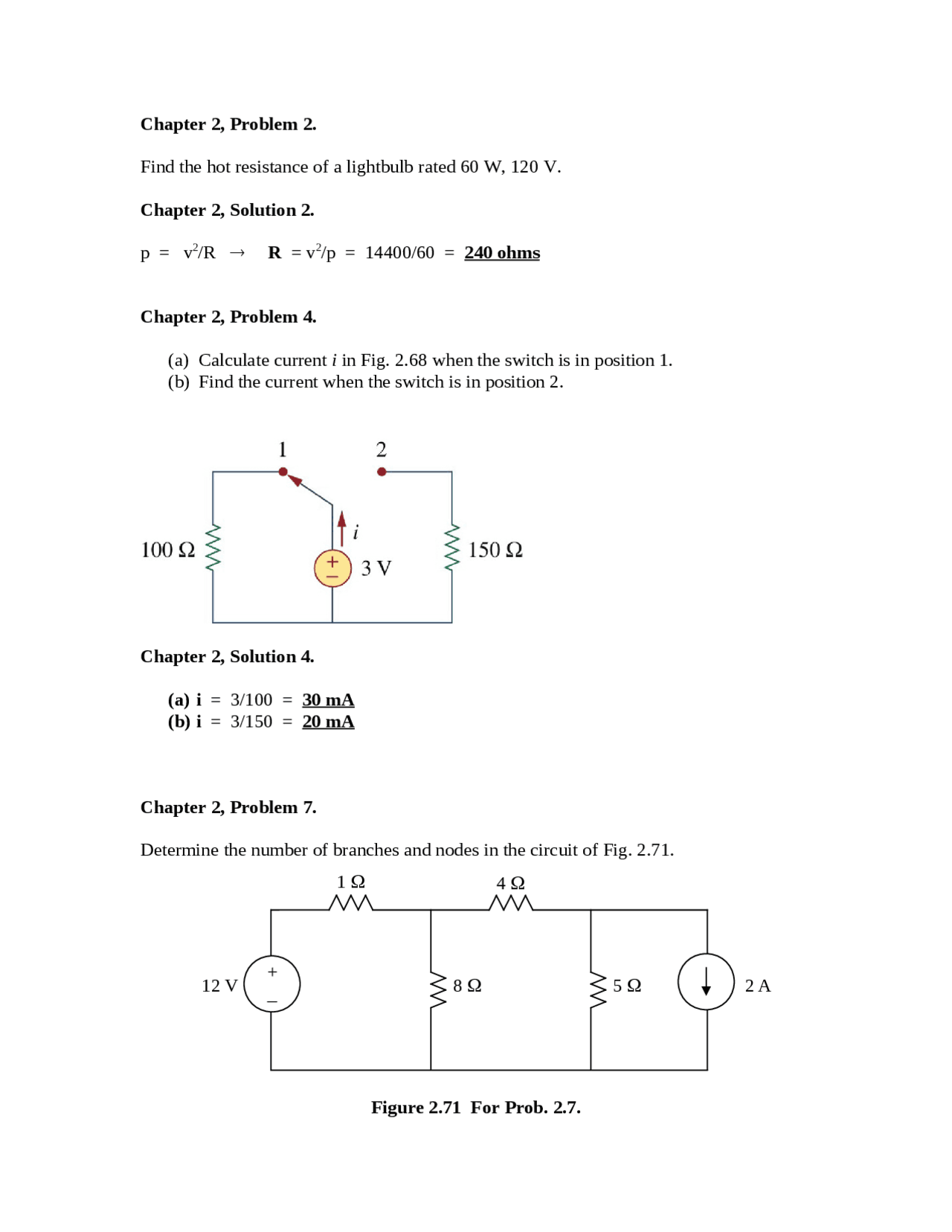 Solved Problems For Electric Circuit Analysis Ece 2004 Docsity