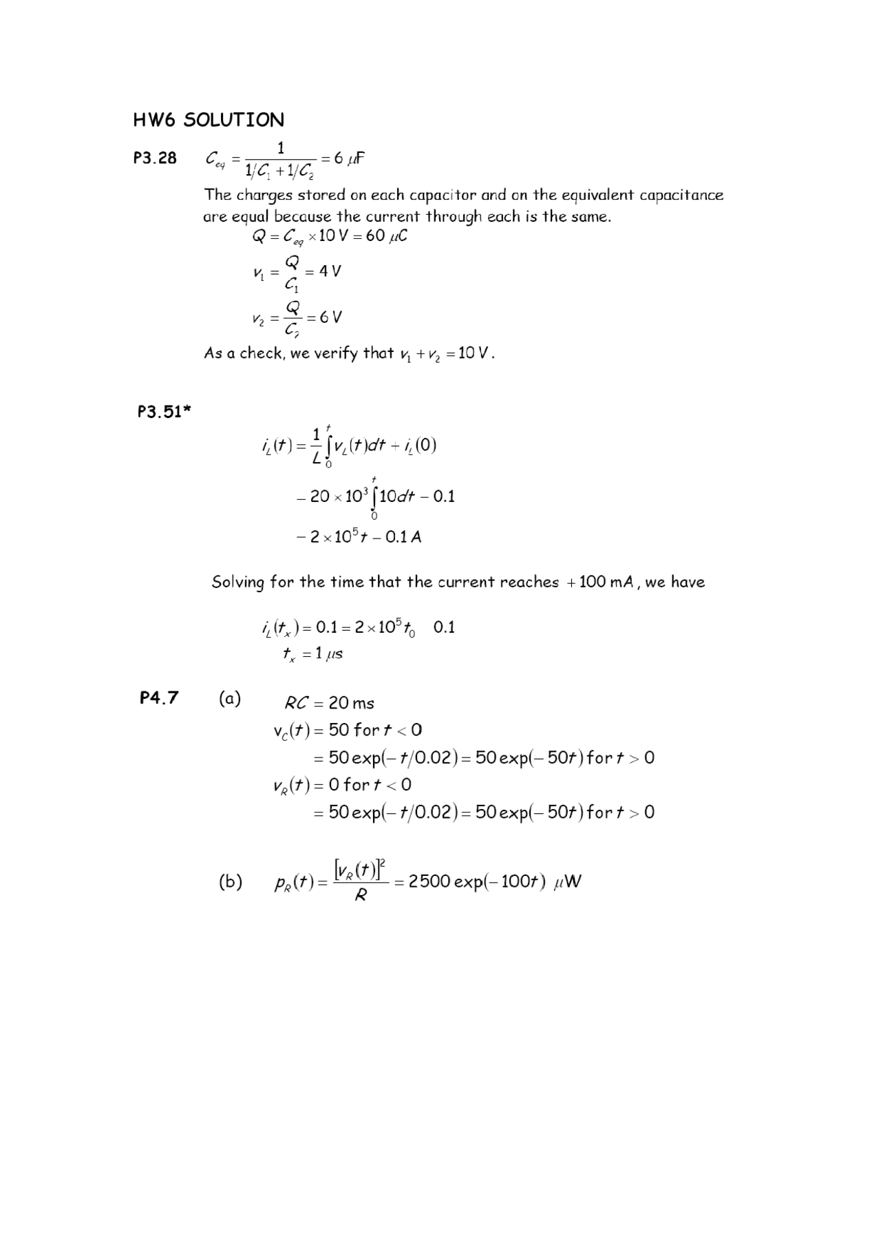 Homework 6 Solutions Electrical Theory Ece 3054 Docsity
