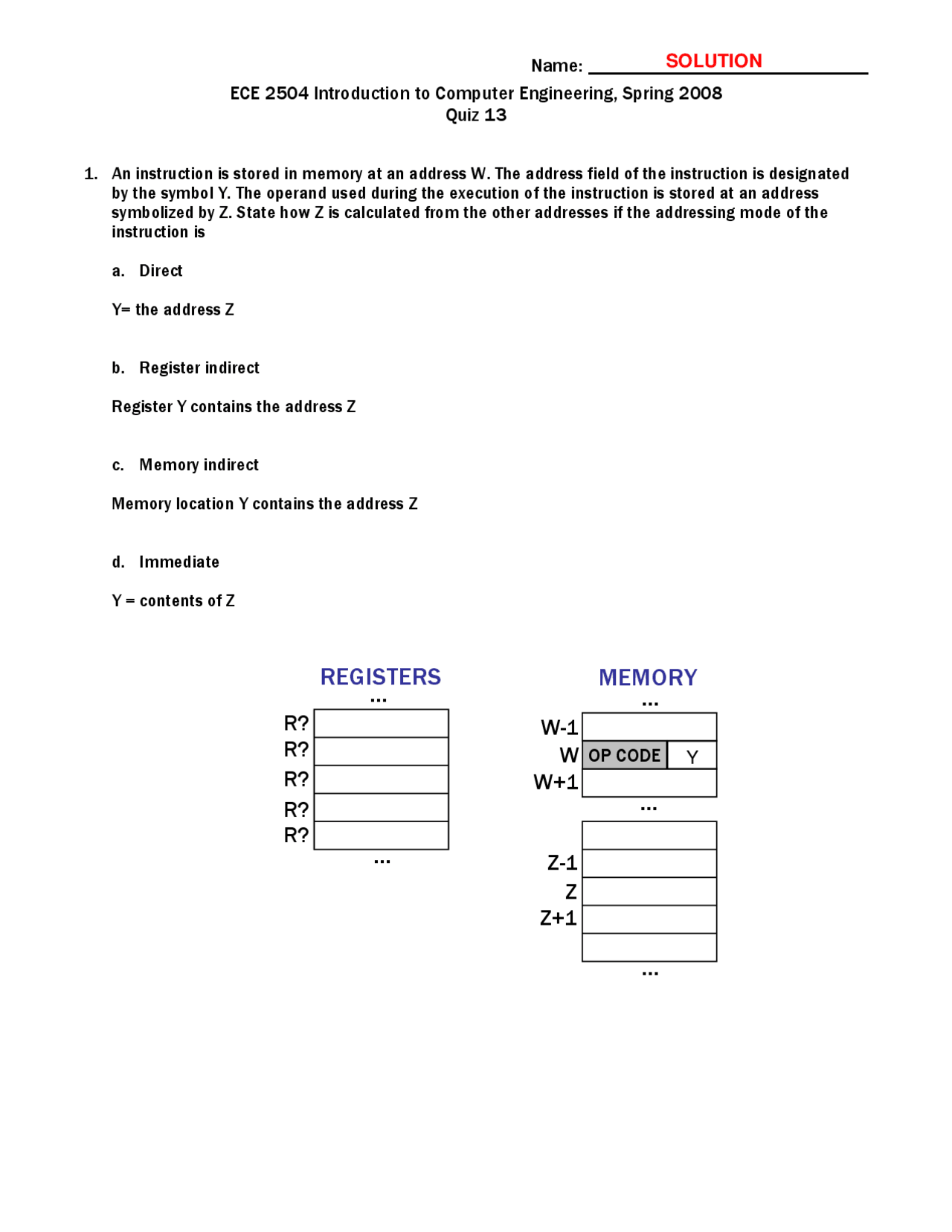 Quiz 13 Introduction To Computer Engineering Ece 2504 Docsity