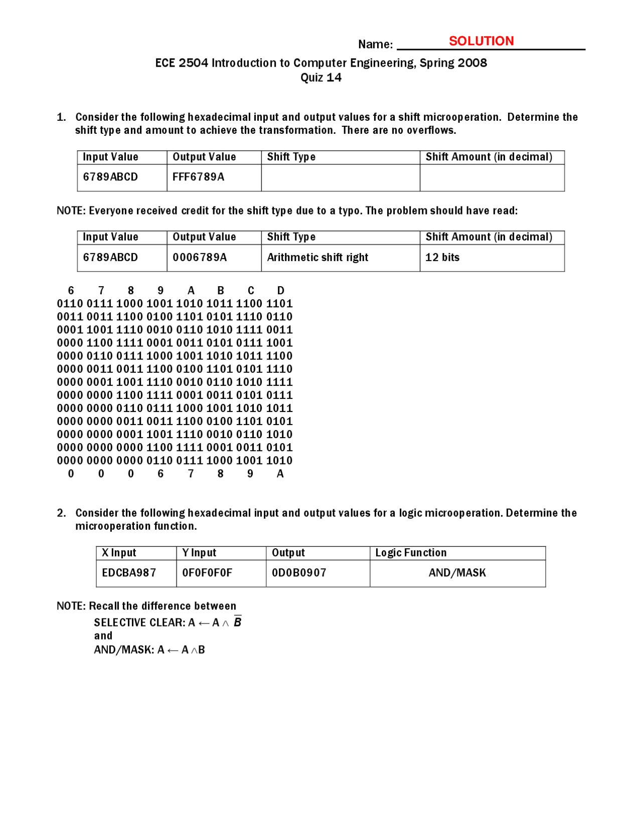 Quiz 14 With Solution Introduction To Computer Engineers Ece 2504