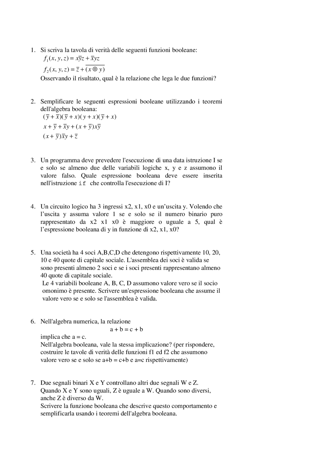 Esercizi sulla logica booleana | Esercizi di Sistemi Informatici I ...