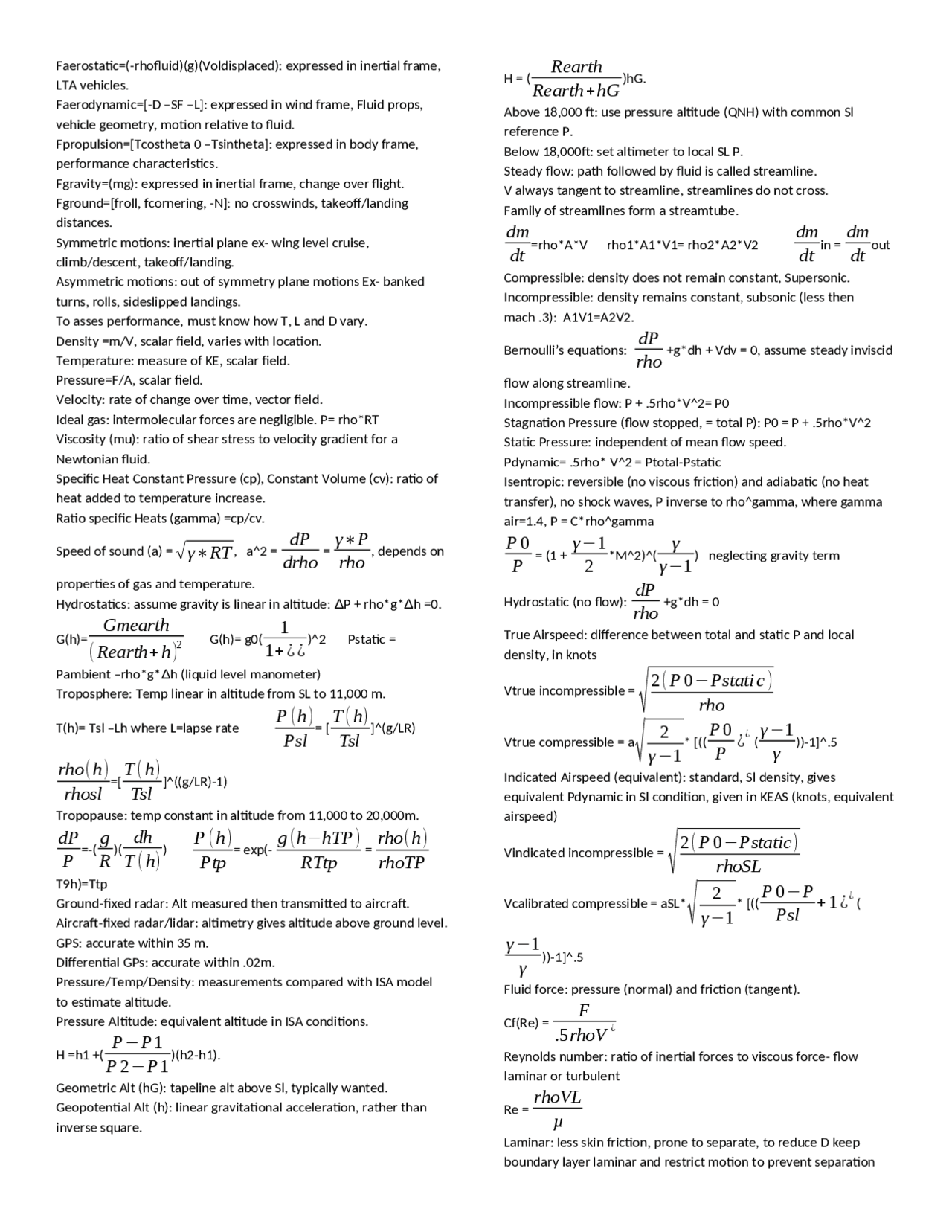 Aerostatic And Statics Motion For Aircraft Performance Aoe 3104 Docsity