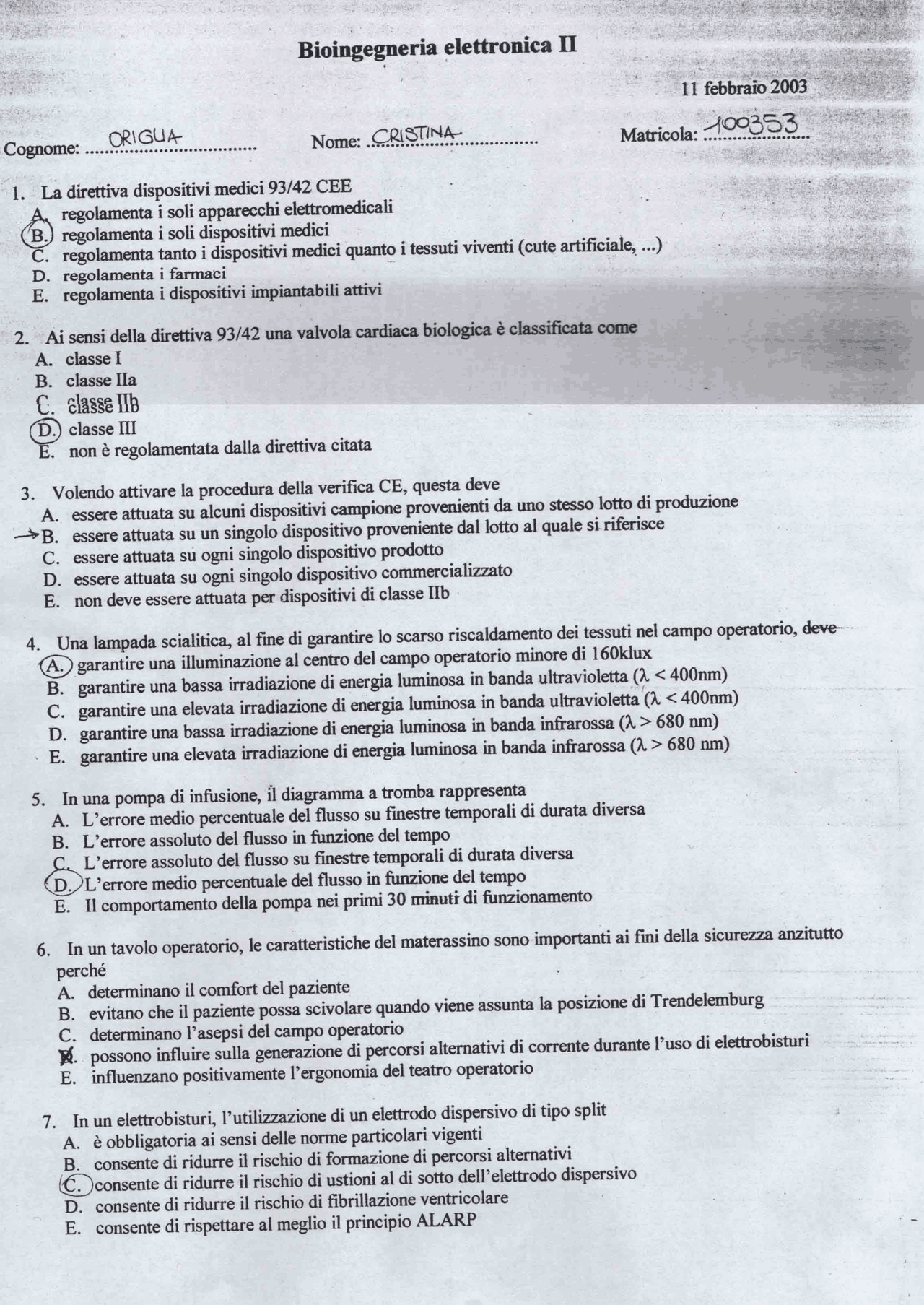 Bioingegneria Elettronica Esame 02 2003 Prove Desame Di