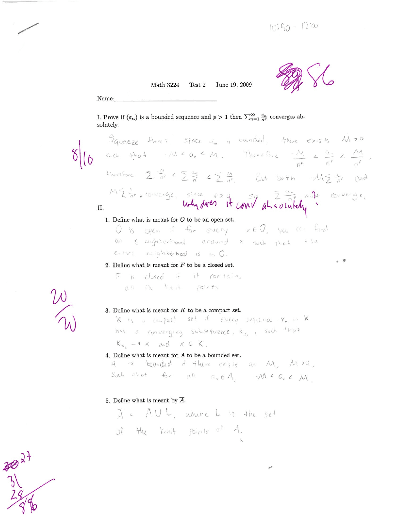 Advanced Calculus Test 2 with Resolution | MATH 3224 - Docsity