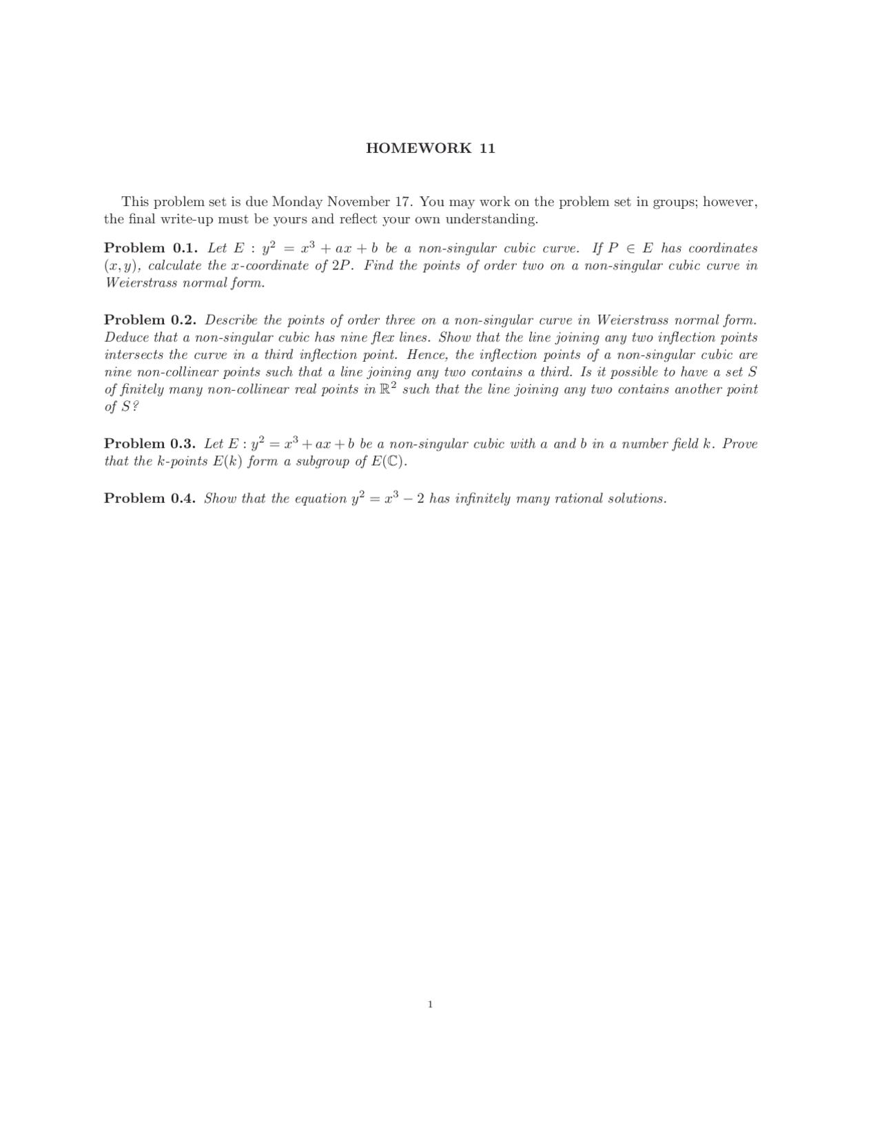 Algebraic Geometry I Homework 11 Problems Math 552 Docsity