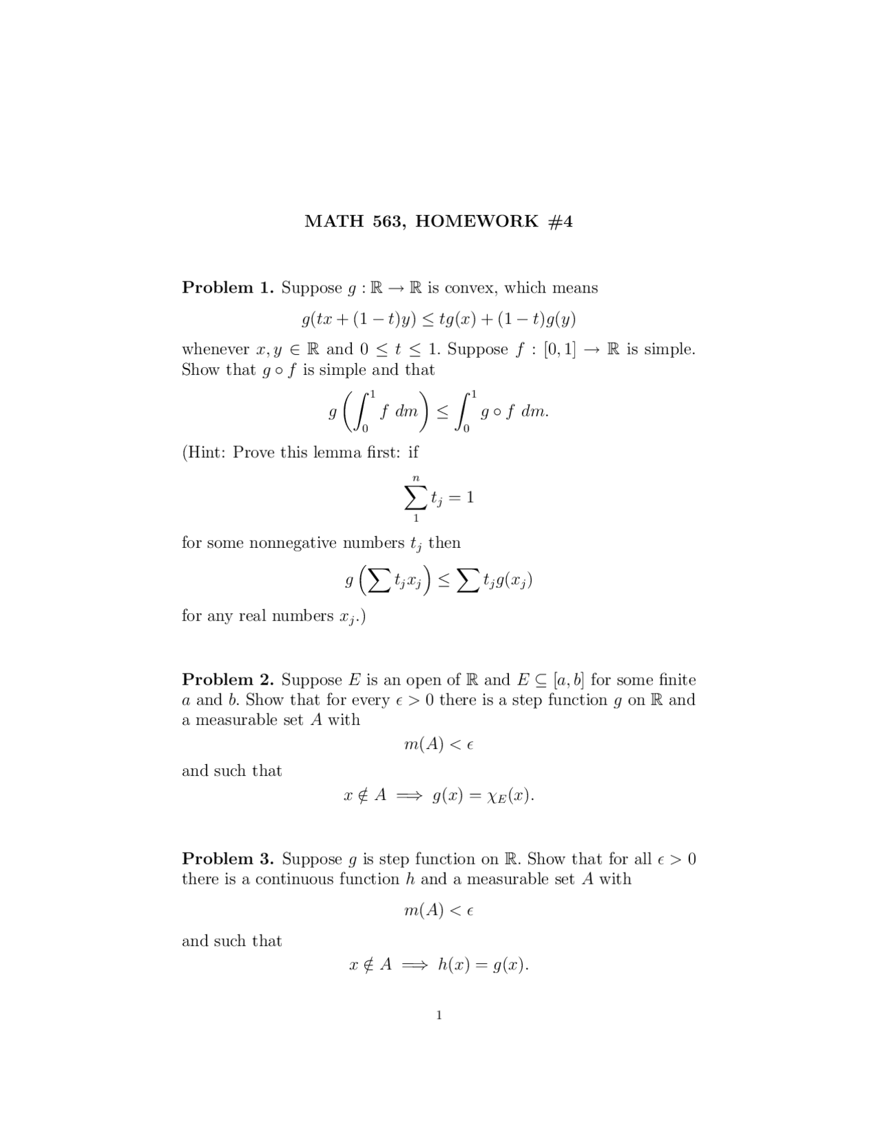 Assignment 4 Practice Measure Theory Math 563 Assignments