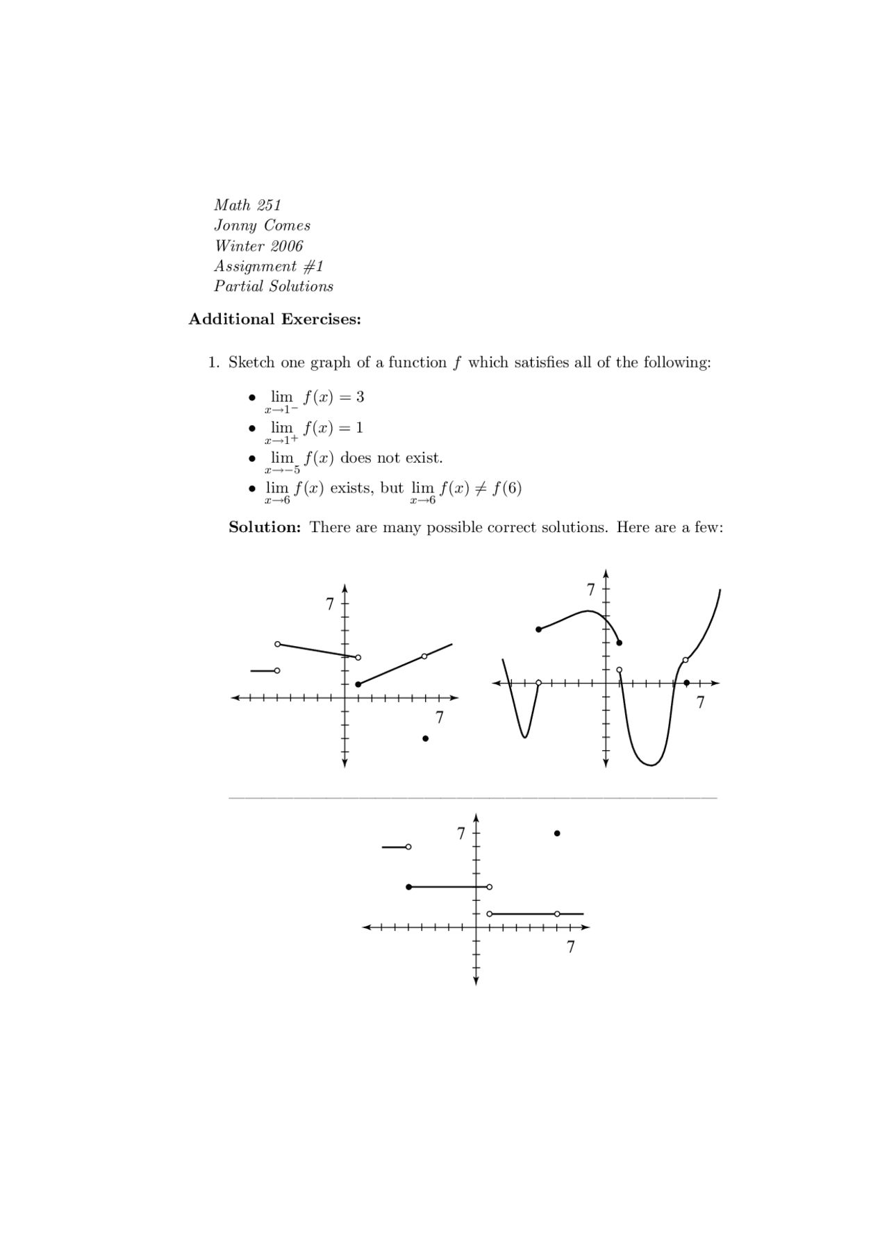 Solved Problems on Graph of Functions - Assignment 1 | MATH 251 - Docsity