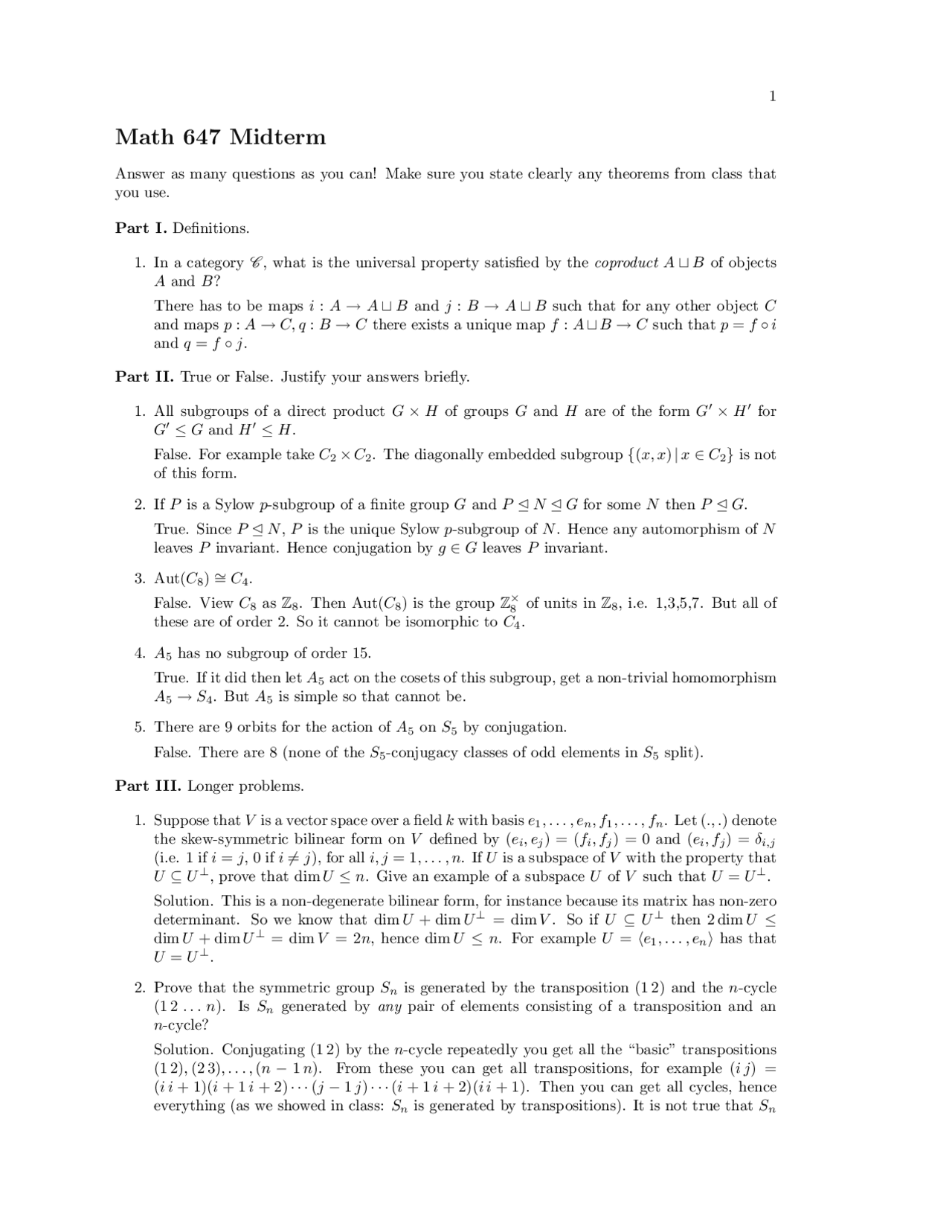 4 Practice Questions For Abstract Algebra Midterm Exam Math 647