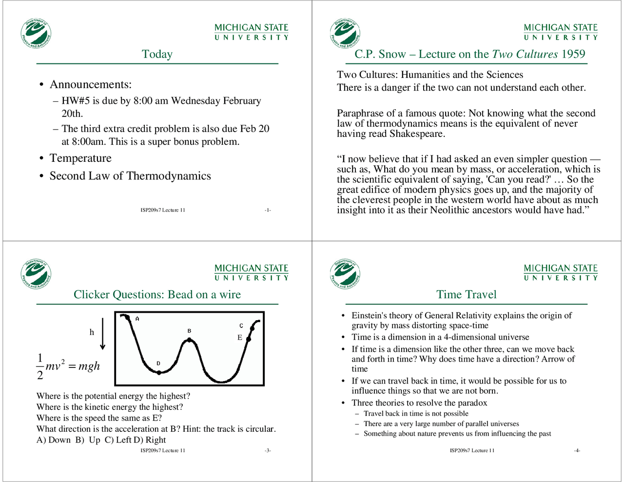 Temperature Second Law Of Thermodynamics Lecture Slides Isp 209