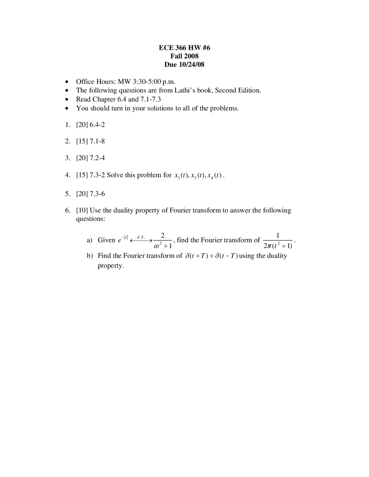 Homework Assignment 6 Introduction To Signal Processing Ece 366 Docsity