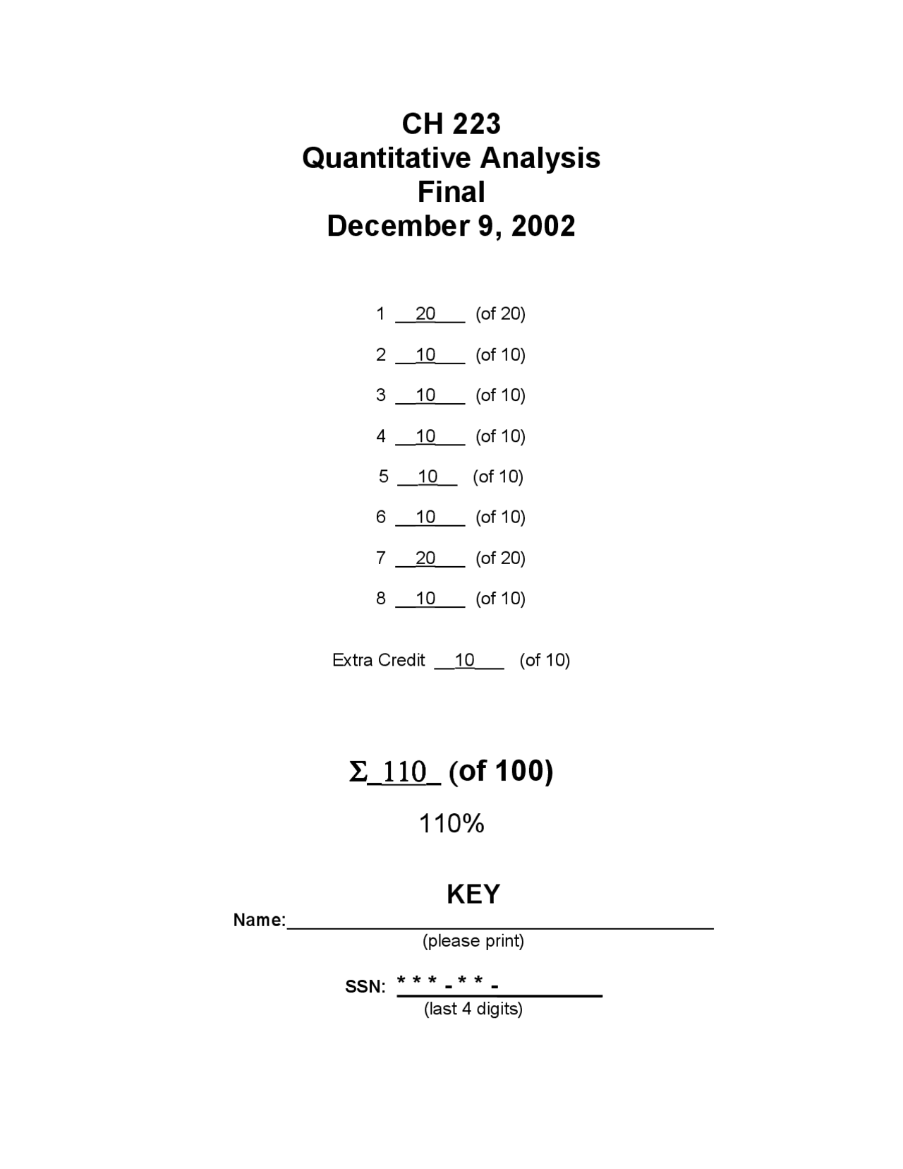 Solutions For Final Exam Quantitative Analysis Ch 223 Docsity