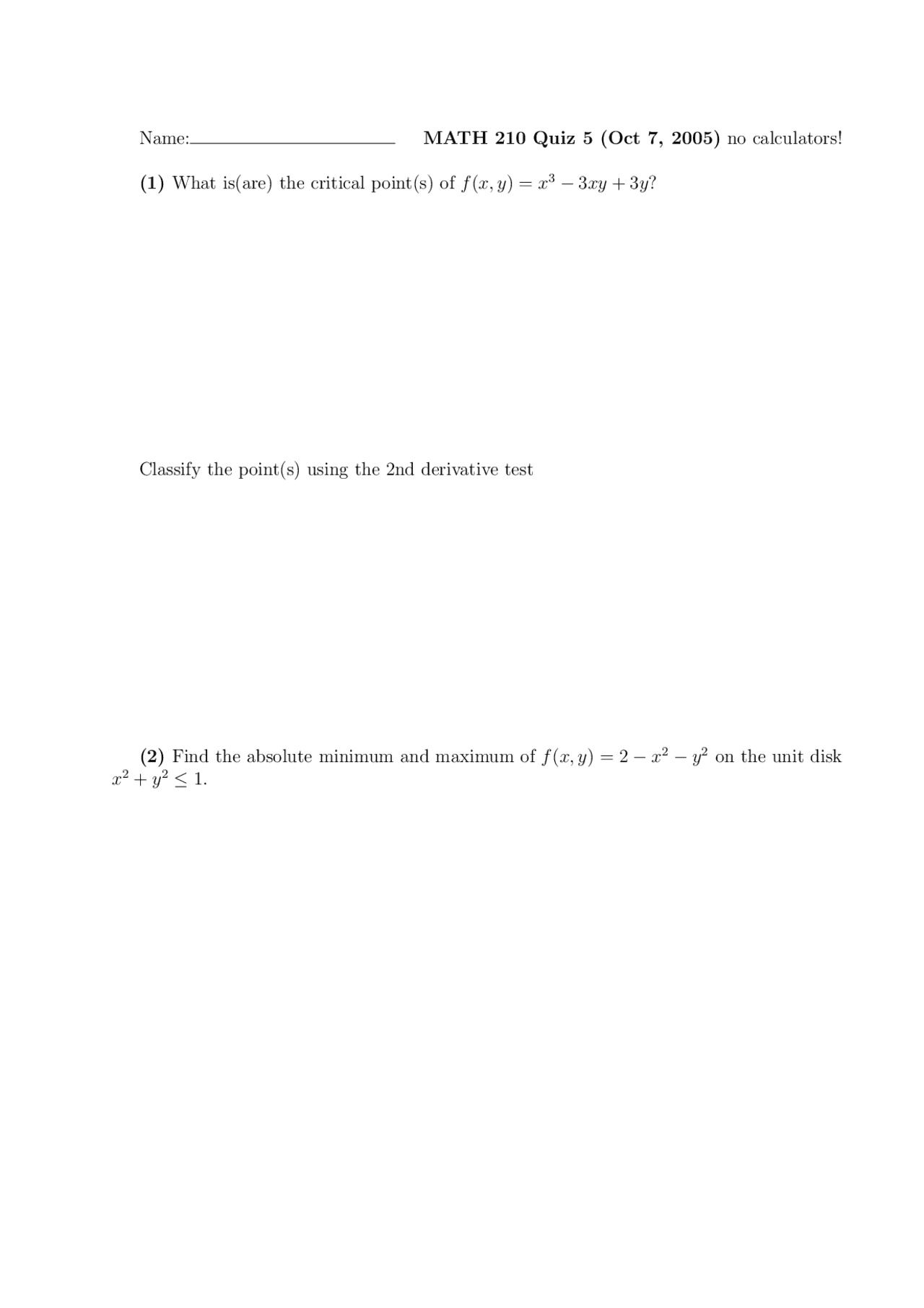 Critical Points, Absolute Maximum and Minimum - Calculus III - Quiz 5 ...