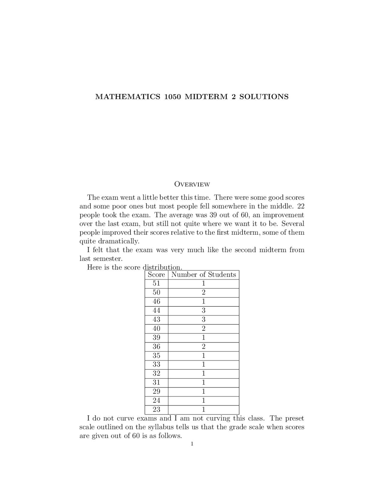 Solutions Midterm Exam 2 - College Algebra | MATH 1050 - Docsity