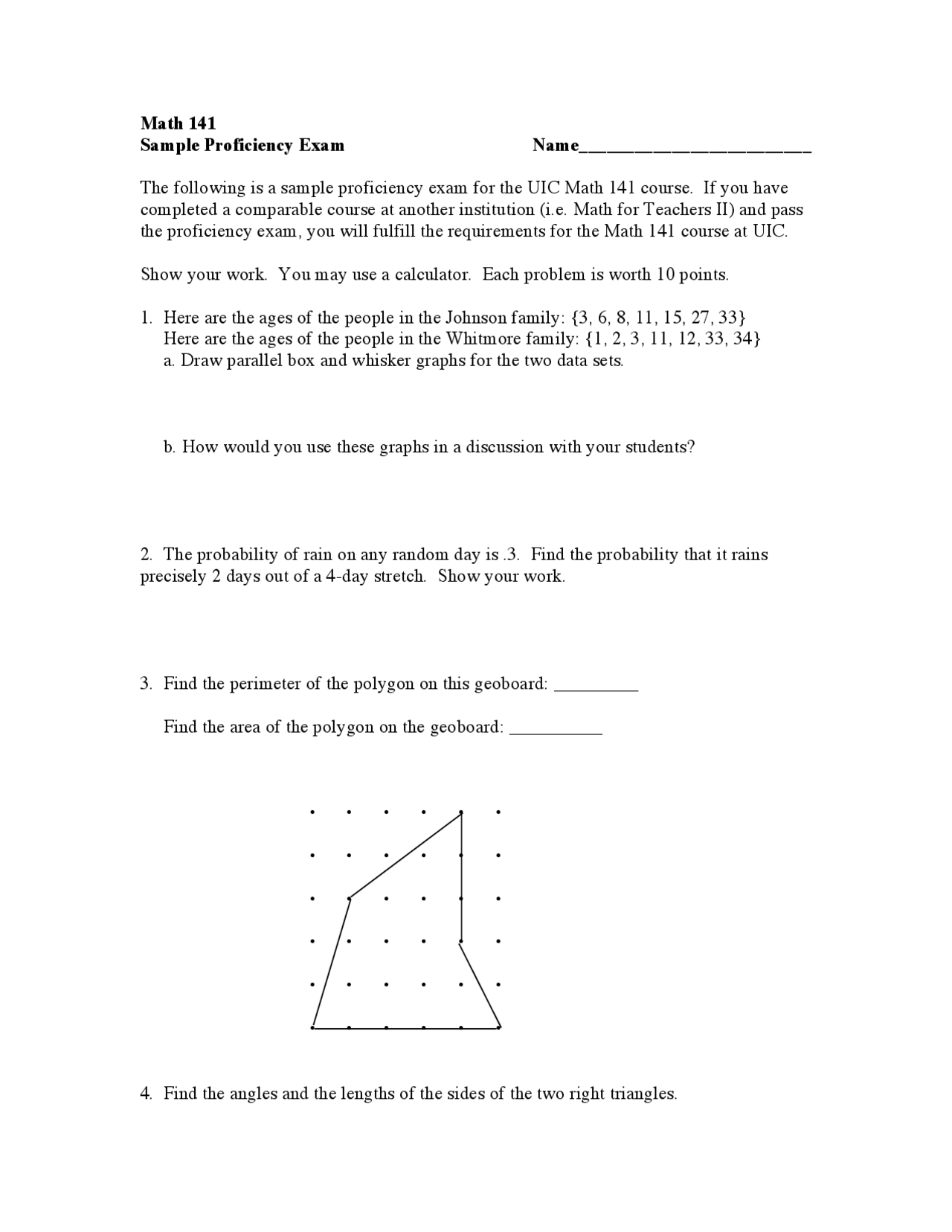 Sample Proficiency Exam Algebraic And Geometric Structures Math 141